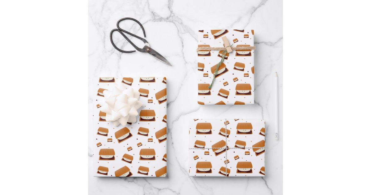 Illustrated Brown White Smiling Smore Pattern Wrapping Paper Sheets ...