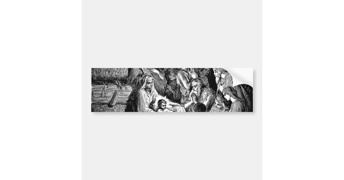 Illustrated Christmas Nativity Scene Bumper Sticker | Zazzle