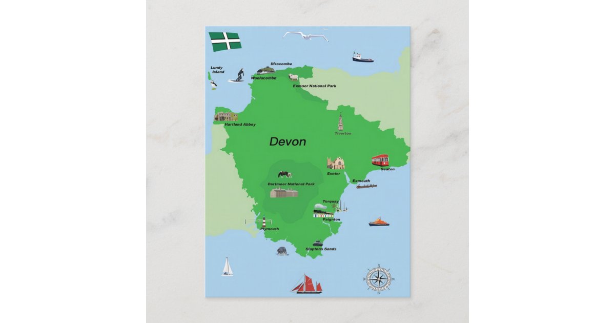 Illustrated Devon Map Postcard | Zazzle