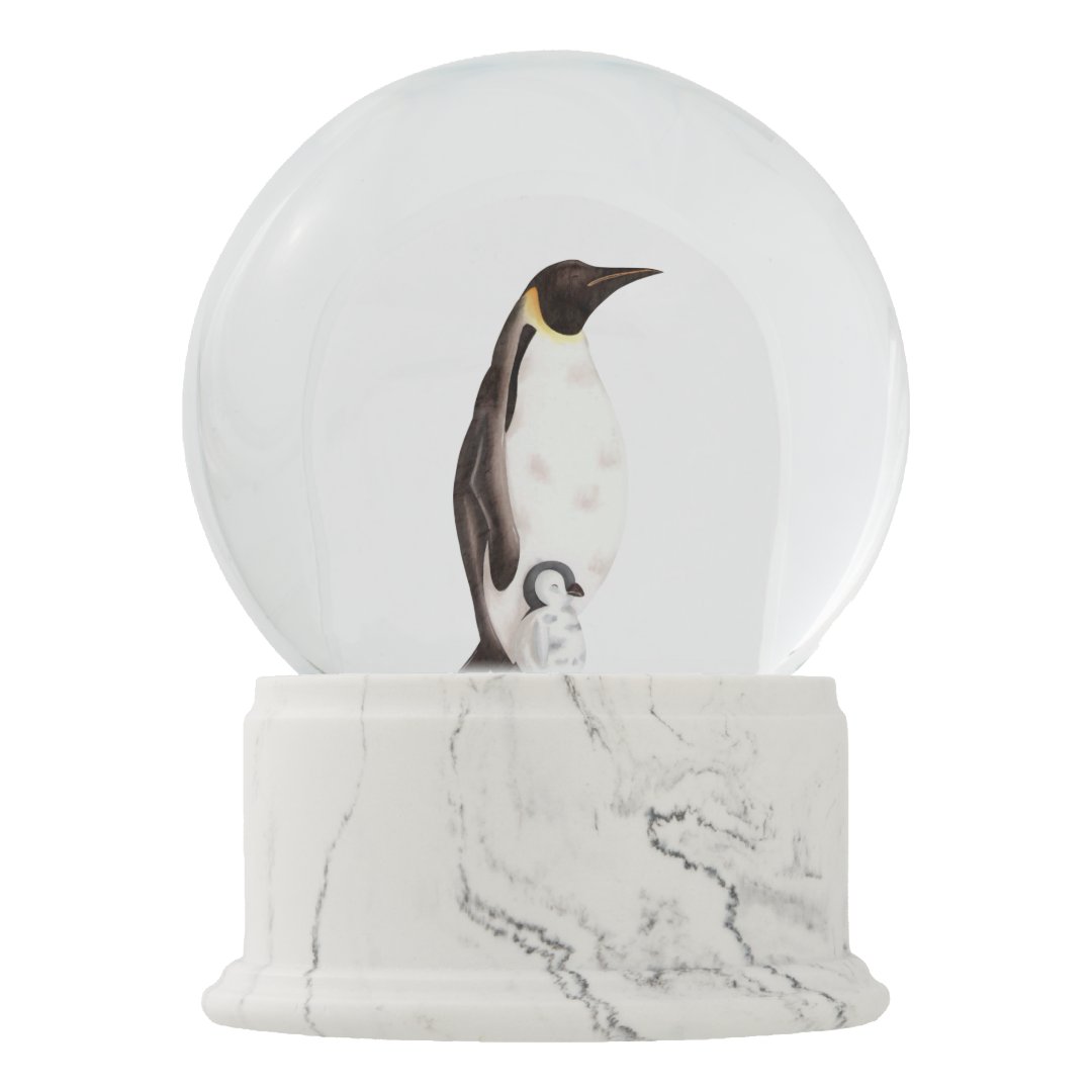 Illustrated emperor penguin and baby snow globe | Zazzle