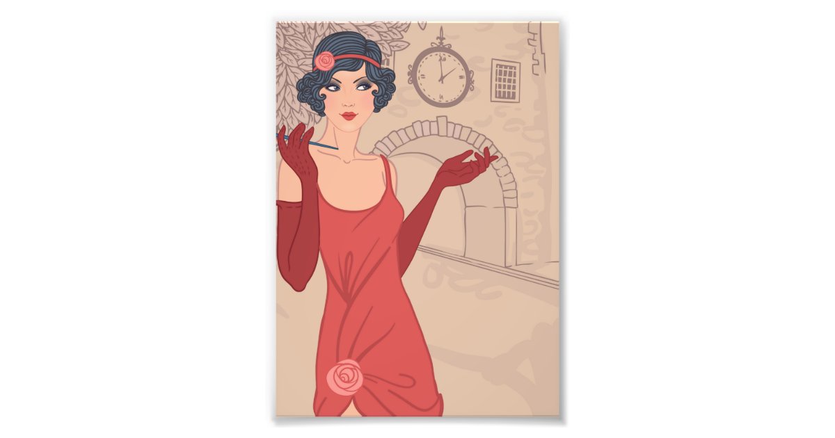 Illustrated Flapper Girl Photo Print | Zazzle