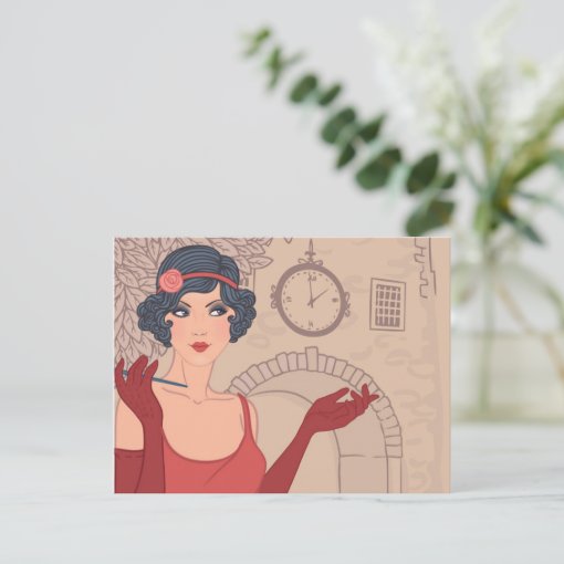 Illustrated Flapper Girl Postcard | Zazzle