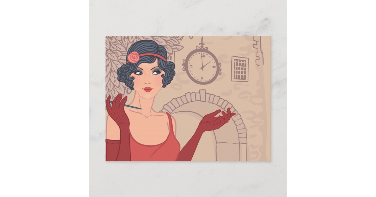 Illustrated Flapper Girl Postcard | Zazzle