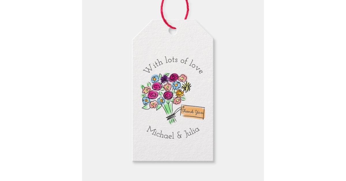 Illustrated Flower Bouquet Custom Thank You Gift Tags | Zazzle