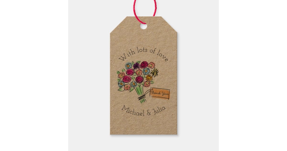 Illustrated Flower Bouquet Custom Thank You Gift Tags | Zazzle