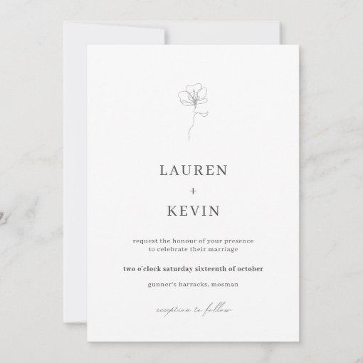 Illustrated flower simple classic wedding invitati invitation | Zazzle