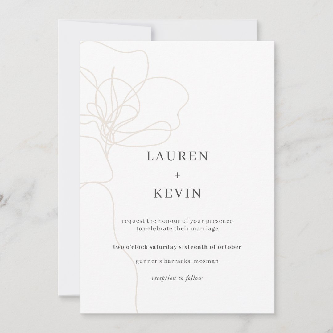 Illustrated flower simple classic wedding invitation | Zazzle