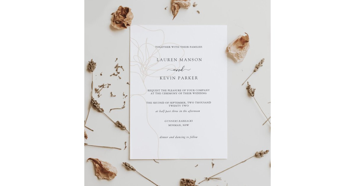Illustrated flower simple classic wedding invitation | Zazzle