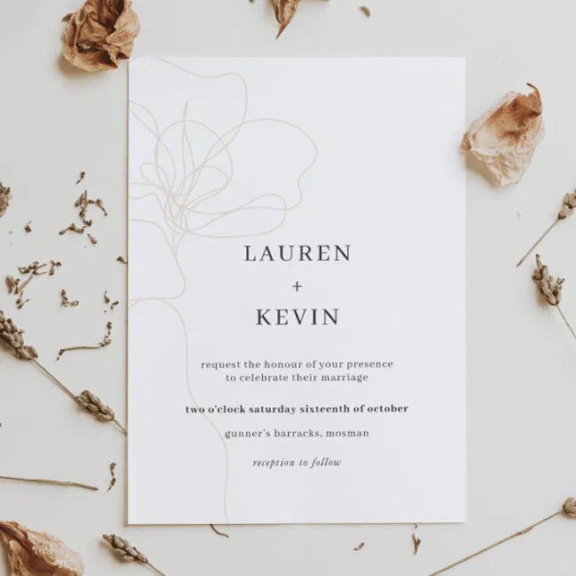 Illustrated flower simple classic wedding invitation | Zazzle