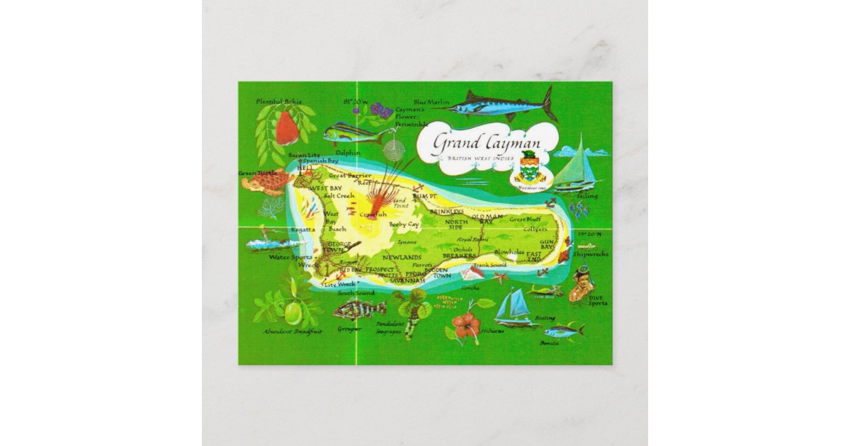 Illustrated Grand Cayman Map Postcard | Zazzle