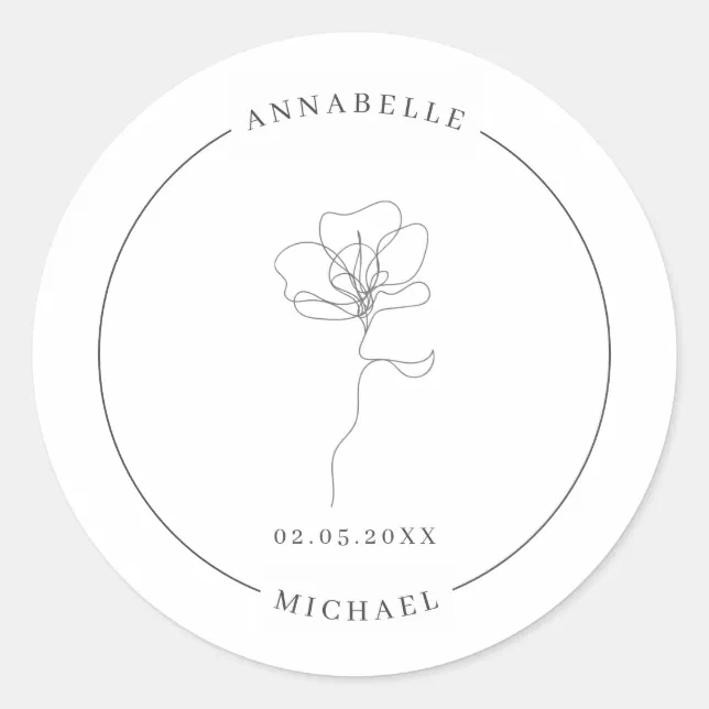 Illustrated hand drawn flower classic round sticker | Zazzle