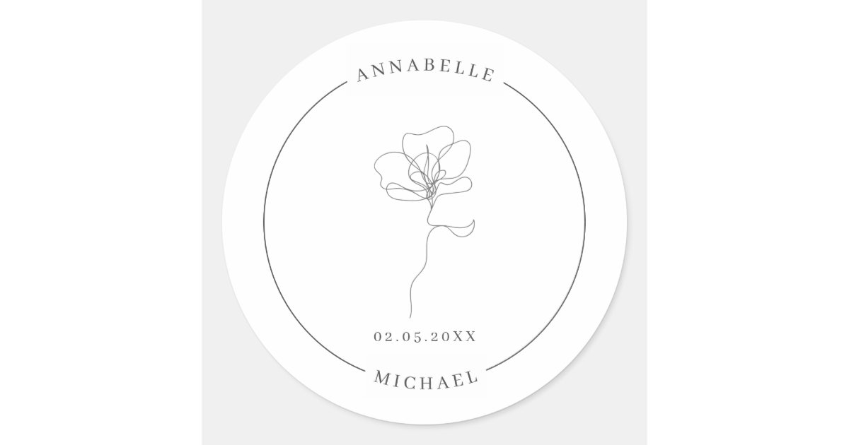 Illustrated hand drawn flower classic round sticker | Zazzle