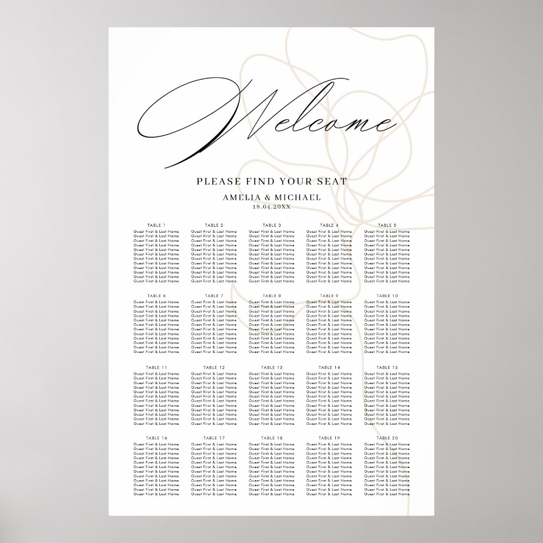 Illustrated Hand drawn flower Seating Chart | Zazzle