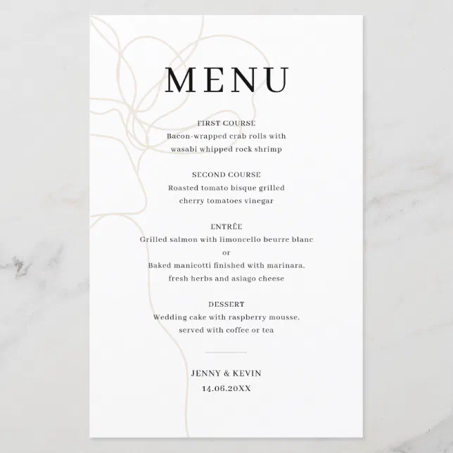 Illustrated Hand drawn flower wedding menu card | Zazzle
