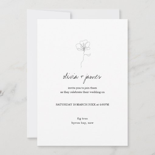 Illustrated hand drawn rose script font wedding invitation | Zazzle