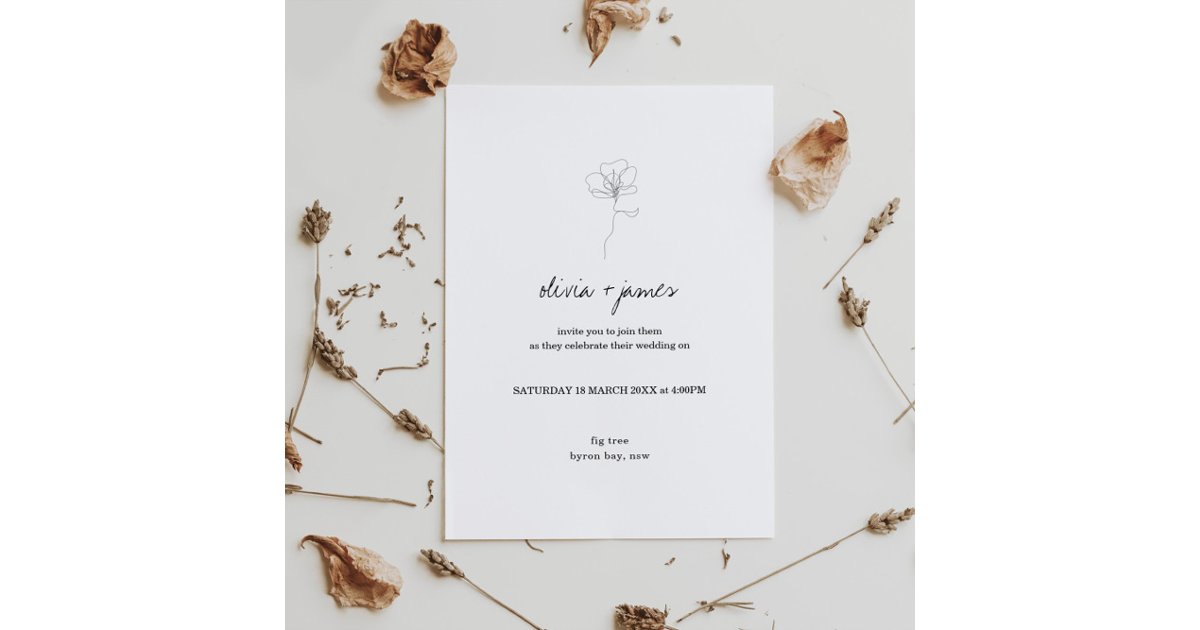 Illustrated hand drawn rose script font wedding invitation | Zazzle