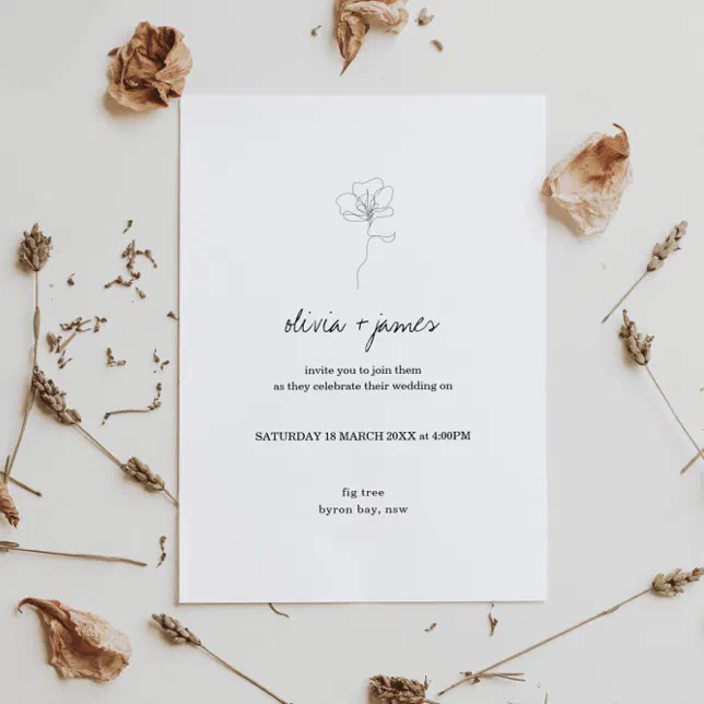 Illustrated hand drawn rose script font wedding invitation | Zazzle