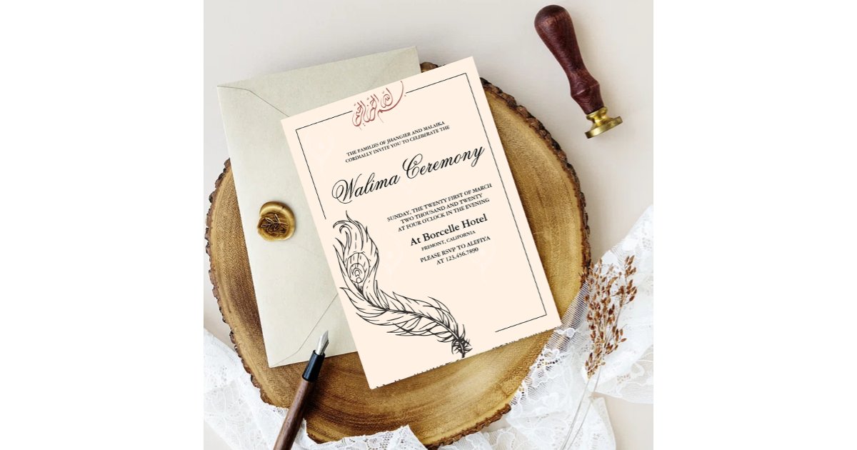 illustrated handdrawn peacock Arabian Walima Invitation | Zazzle