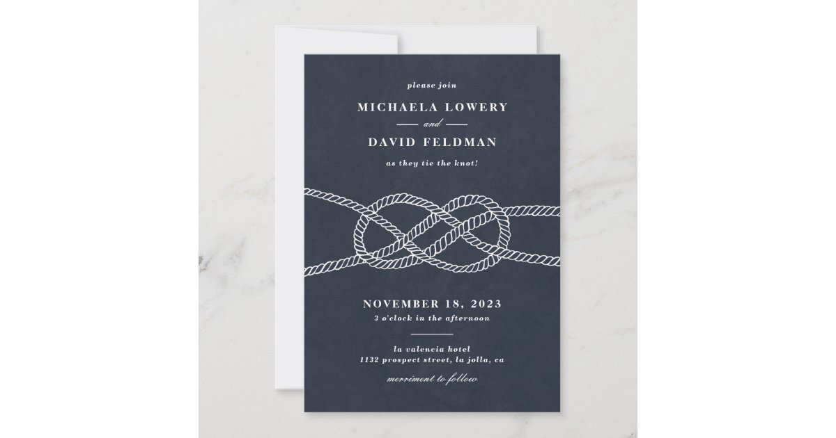 Illustrated Knot Wedding Invitation - Navy | Zazzle