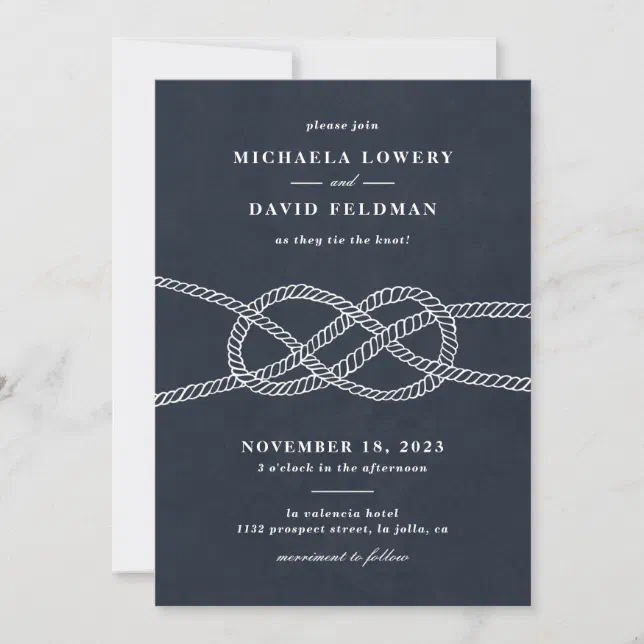 Illustrated Knot Wedding Invitation - Navy | Zazzle