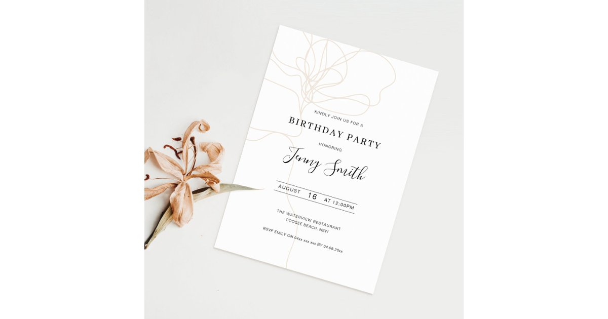 Illustrated line art birthday party invitation | Zazzle