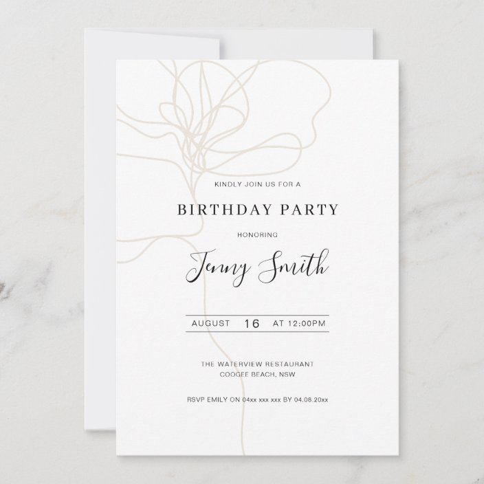 Illustrated line art birthday party invitation | Zazzle.com