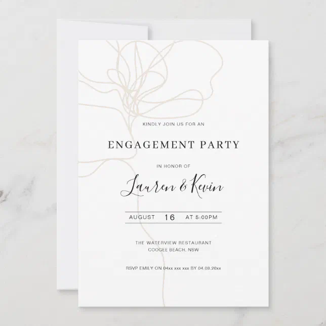 Illustrated line art flower engagement party invitation | Zazzle