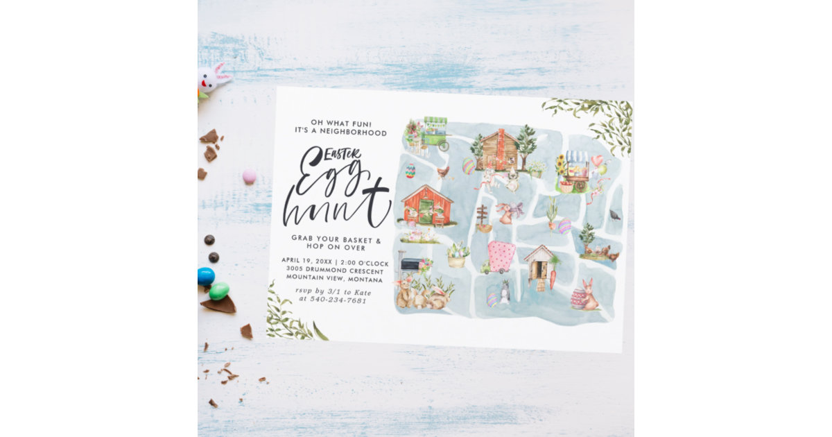 Illustrated Map | Neighborhood Easter Egg Hunt Invitation | Zazzle
