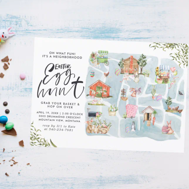 Illustrated Map | Neighborhood Easter Egg Hunt Invitation | Zazzle