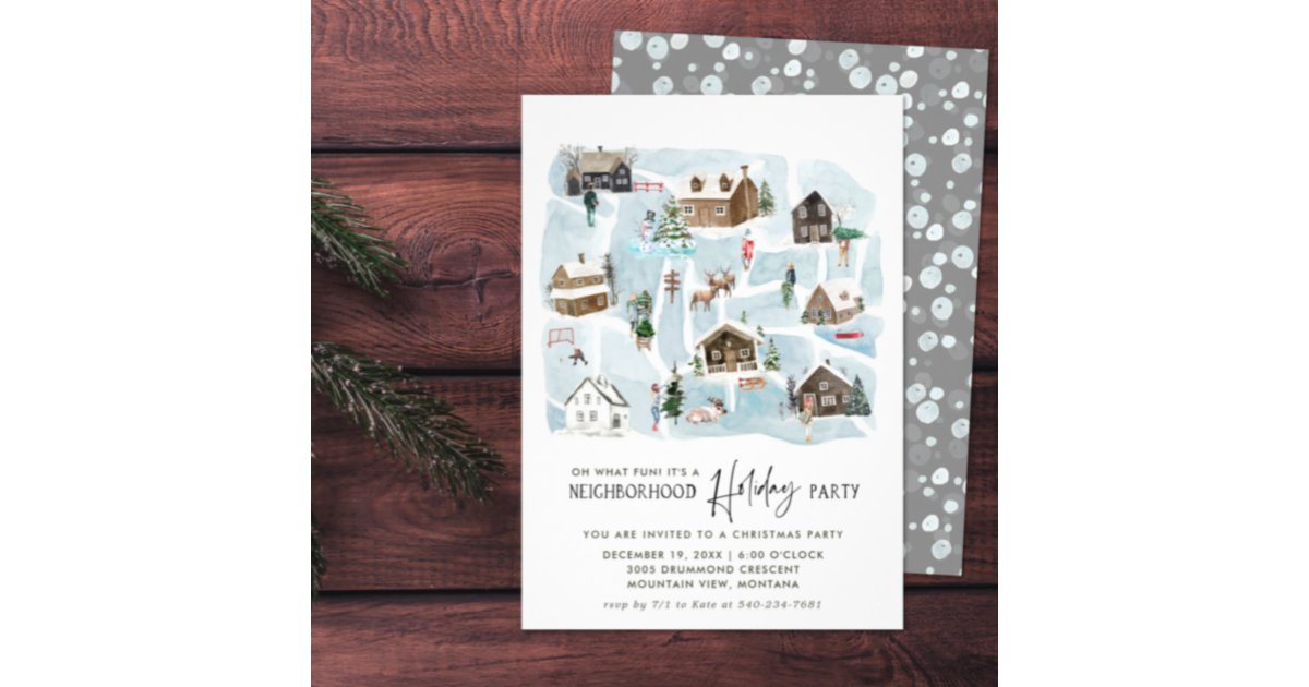 Illustrated Map | Neighborhood Holiday Party Invitation | Zazzle