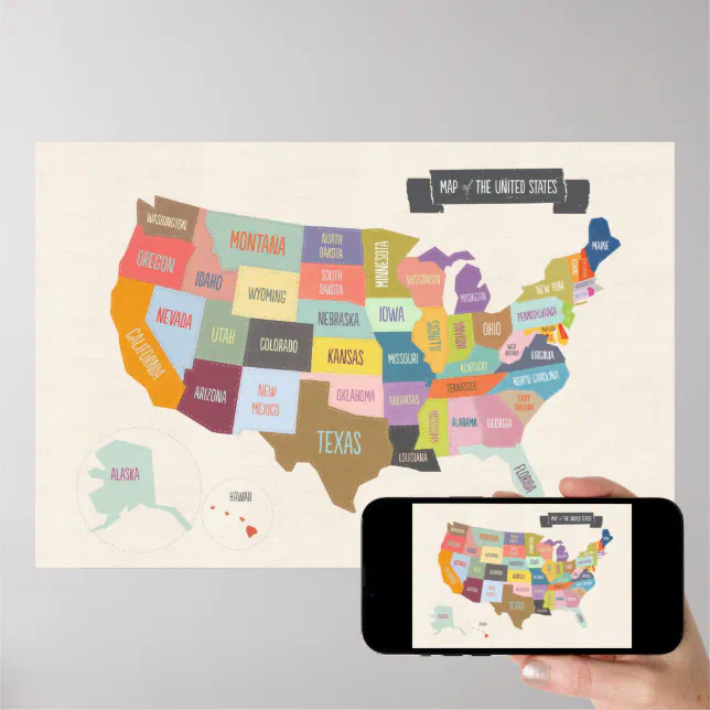 Illustrated Map of America 24 x 36" Wall Poster | Zazzle
