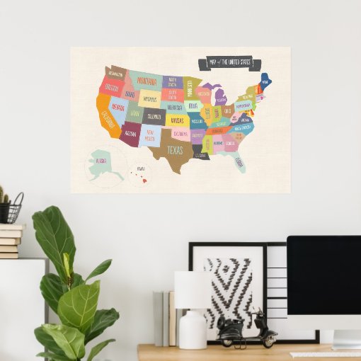 Illustrated Map of America 24 x 36" Wall Poster | Zazzle