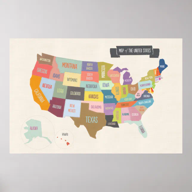Illustrated Map of America 24 x 36" Wall Poster | Zazzle
