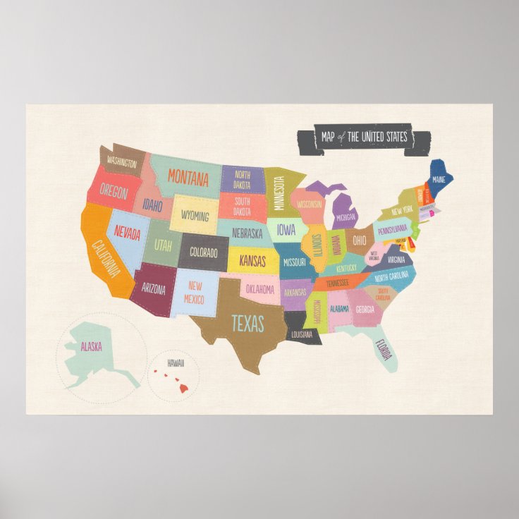 Illustrated Map of America 24 x 36" Wall Poster | Zazzle