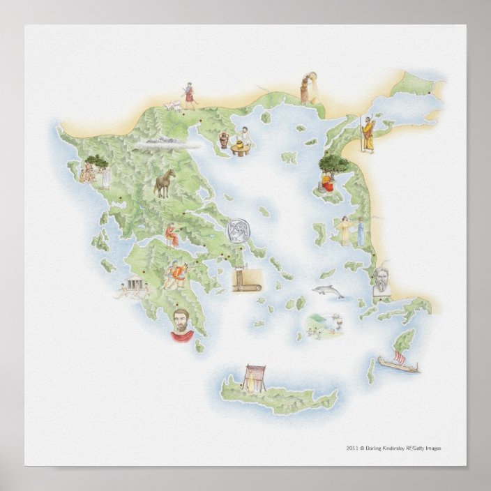 Illustrated map of Ancient Greece Poster | Zazzle.com