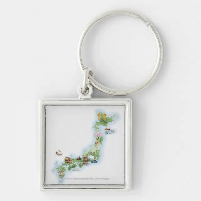 Illustrated map of ancient Japan Keychain | Zazzle