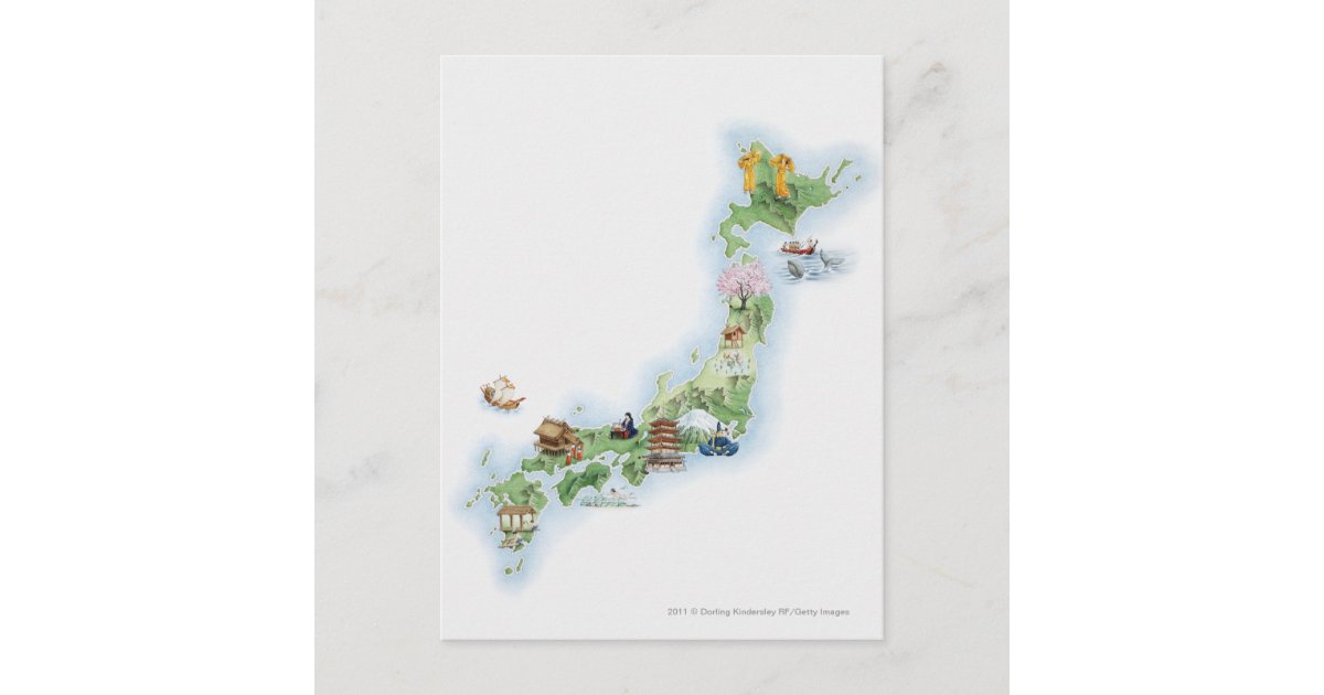 Illustrated map of ancient Japan Postcard | Zazzle