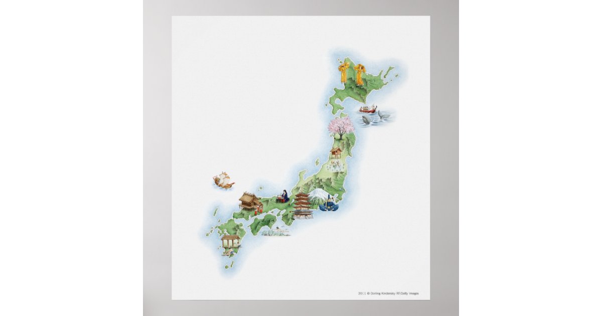 Illustrated map of ancient Japan Poster | Zazzle