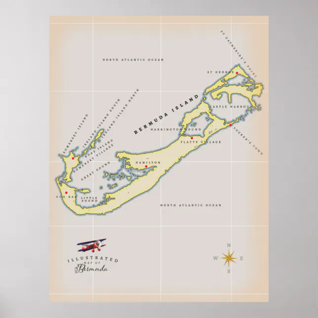Illustrated map of Bermuda Poster | Zazzle