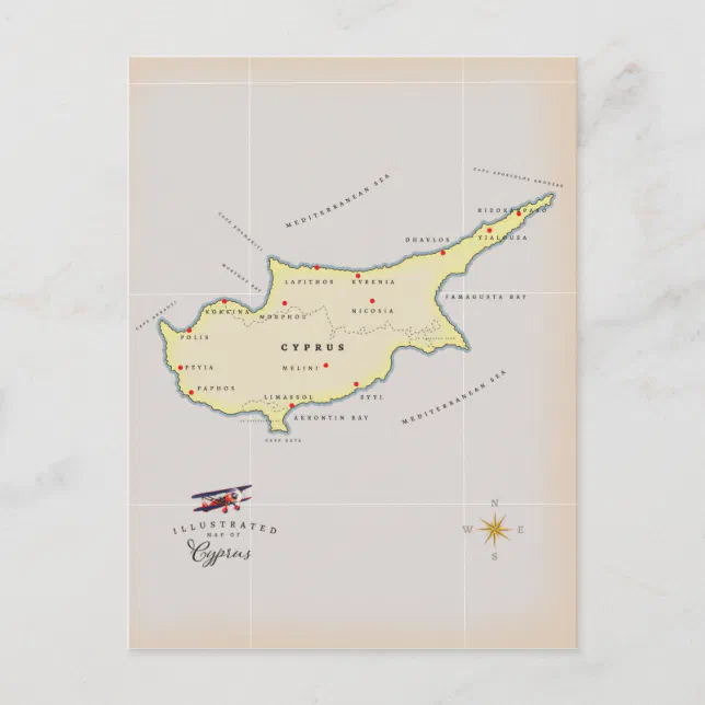 Illustrated map of Cyprus. Postcard | Zazzle