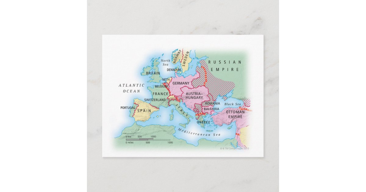Illustrated Map of Europe Postcard | Zazzle