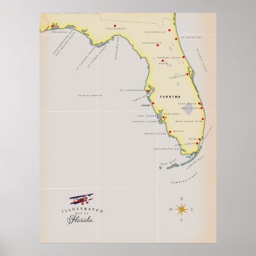 Illustrated map of Florida Poster | Zazzle