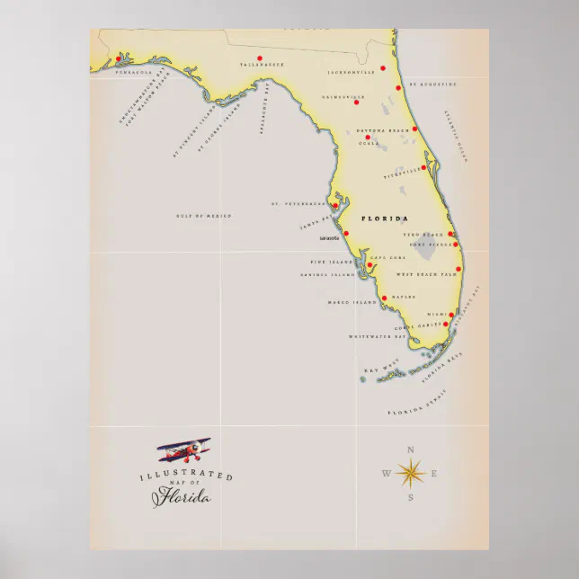 Illustrated map of Florida Poster | Zazzle