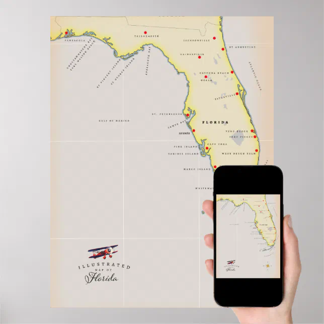 Illustrated map of Florida Poster | Zazzle