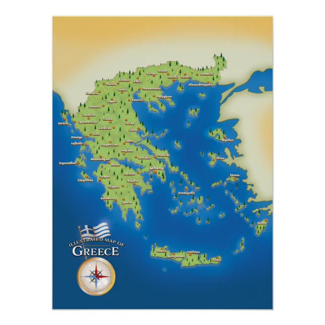 Illustrated Map Of Greece. Poster | Zazzle