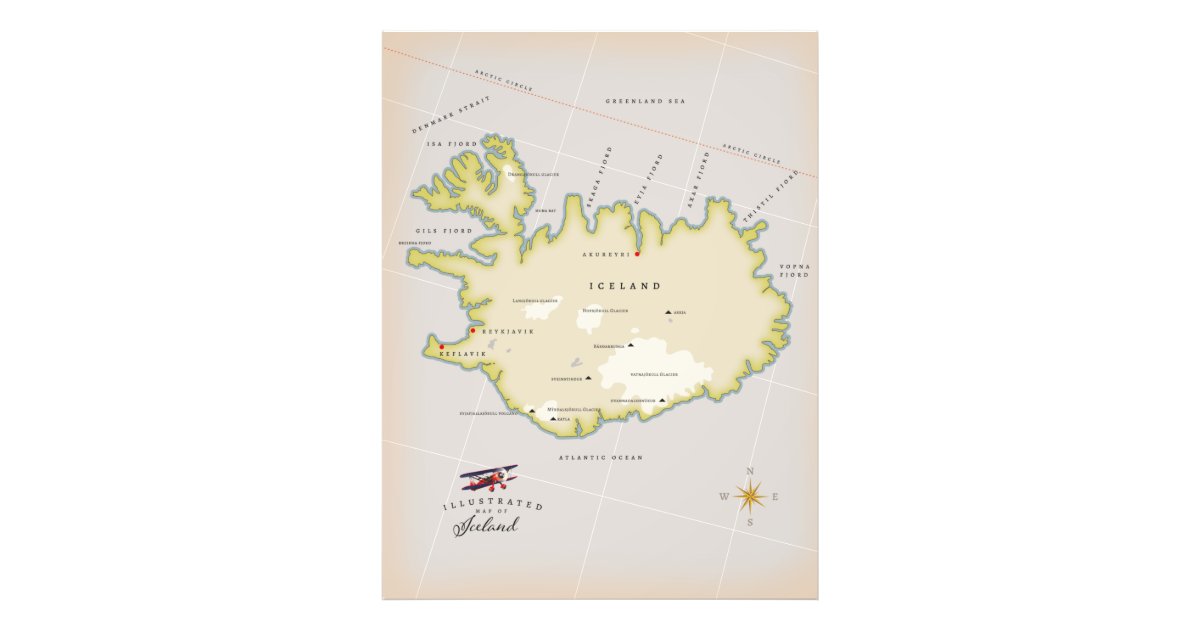 Illustrated map of Iceland Photo Print | Zazzle