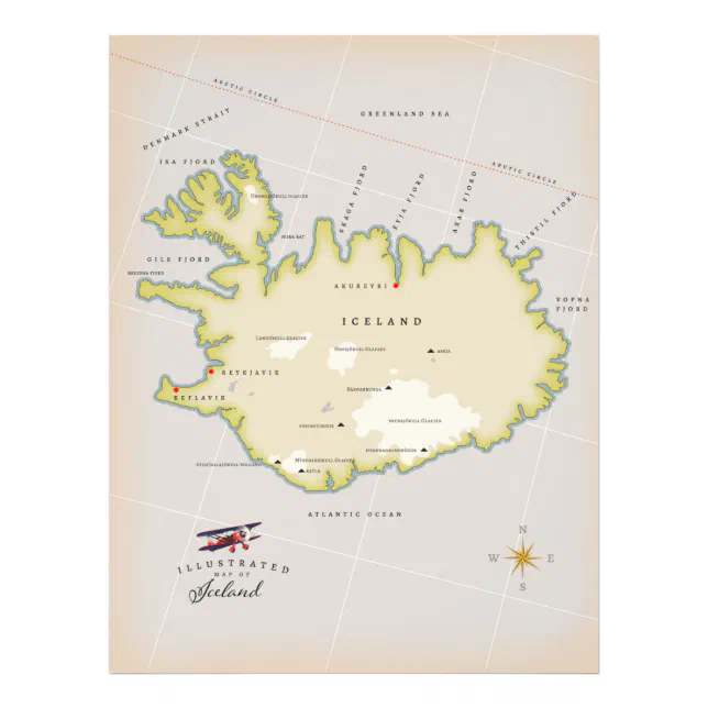 Illustrated map of Iceland Photo Print | Zazzle