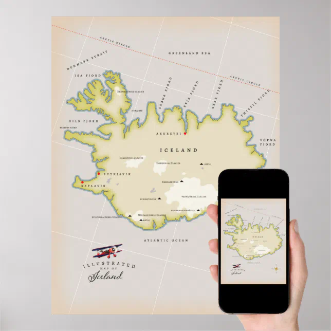 Illustrated map of Iceland Poster | Zazzle