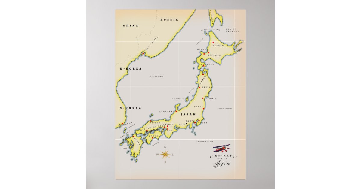 Illustrated map of Japan Poster | Zazzle