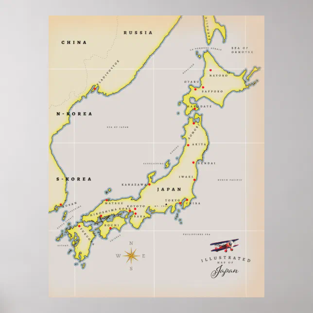 Illustrated map of Japan Poster | Zazzle